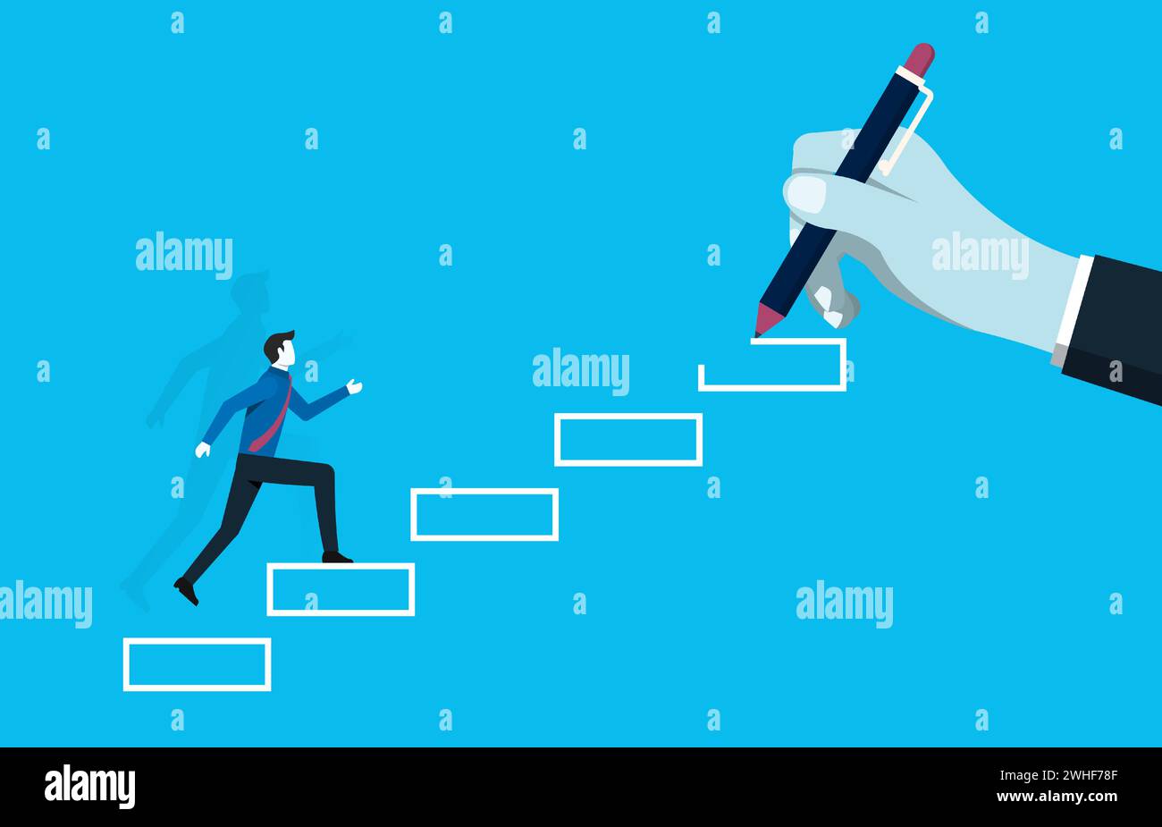 Personal development concept. Businessman climb success ladder vector ...