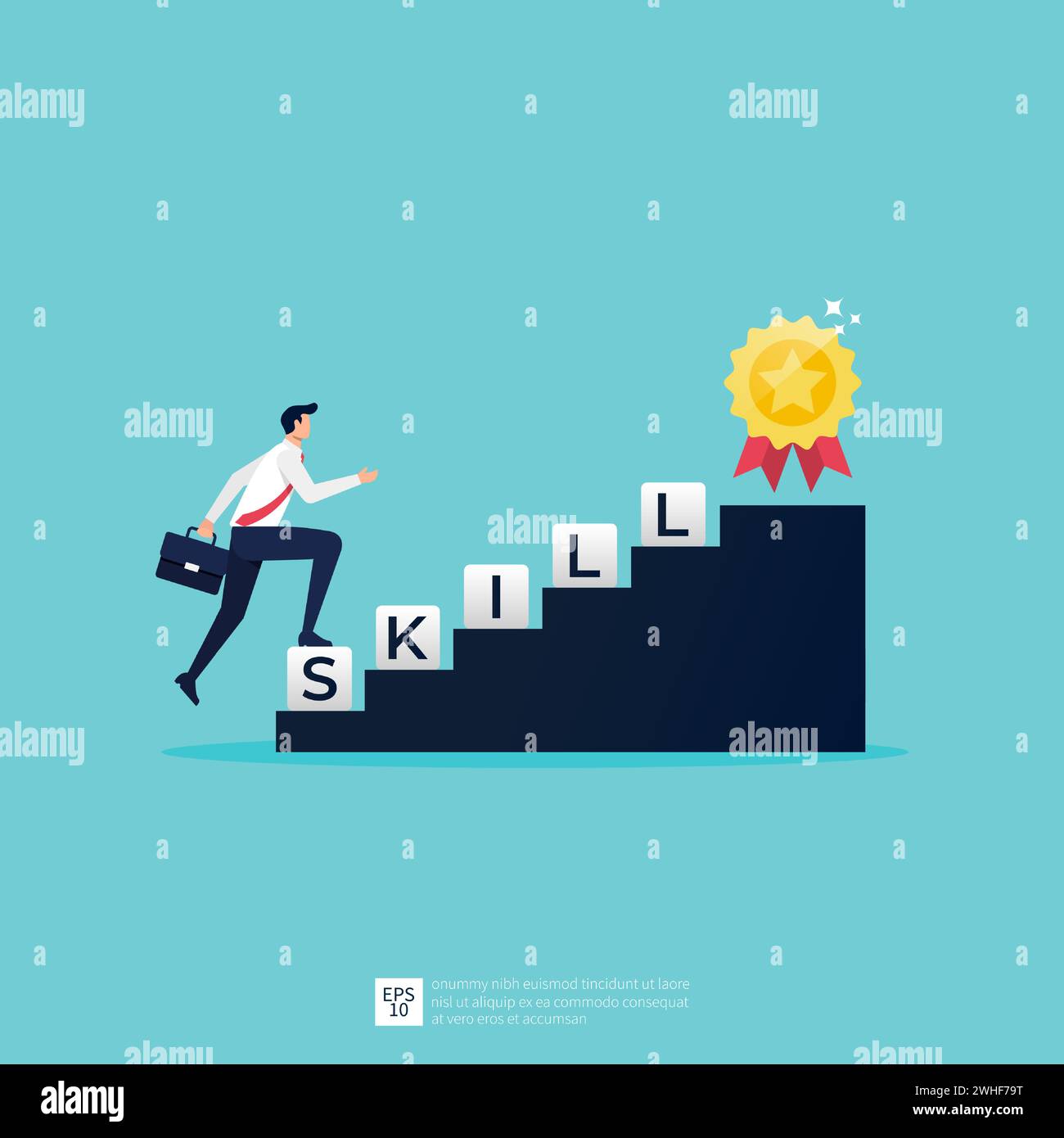 Businessman climbing skill word to the top. Skill improvement an ...