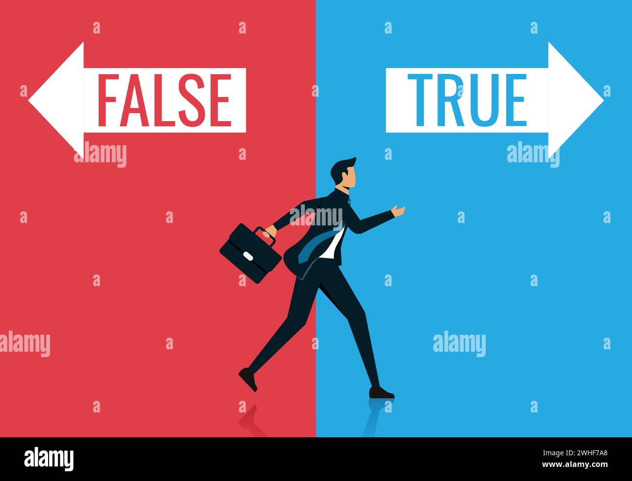 True or false concept, Businessman leaving to true path way vector ...