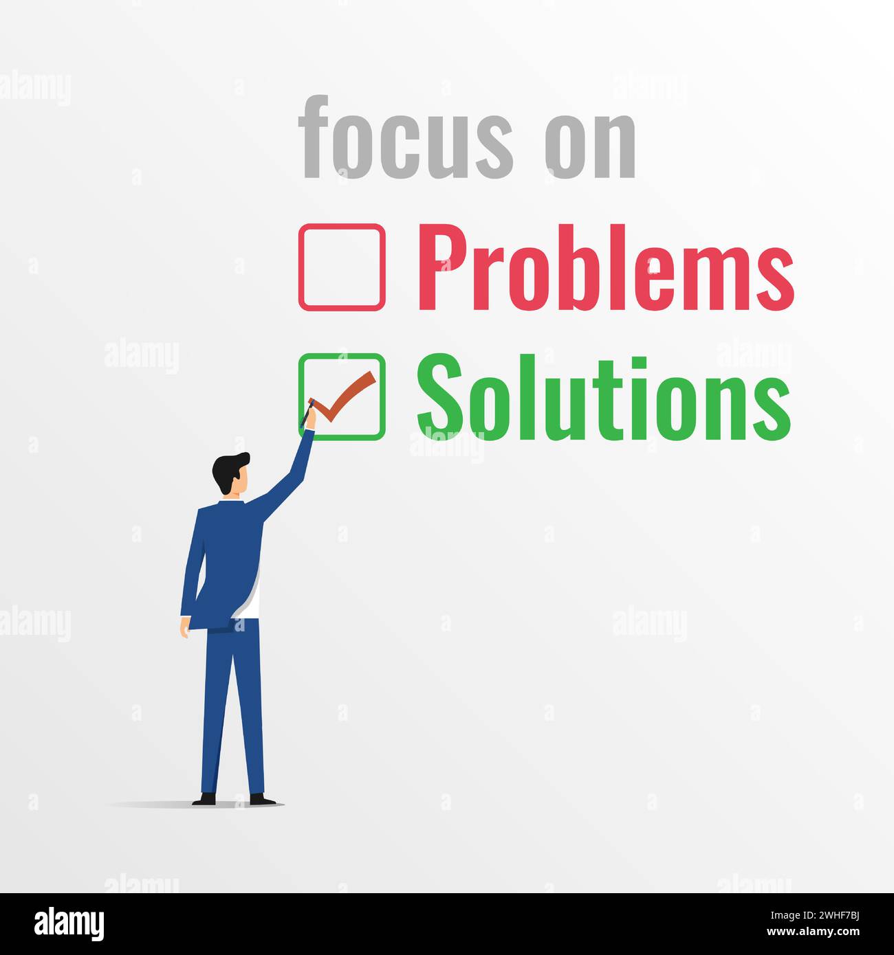 Focusing on solutions not on problems concept. Businessman writing ...