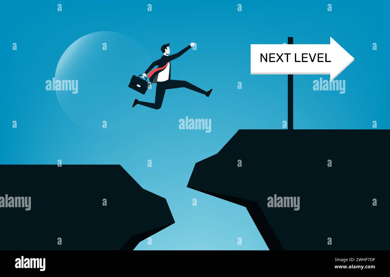 Businessman jumping to another cliff to achieve higher level. Better ...