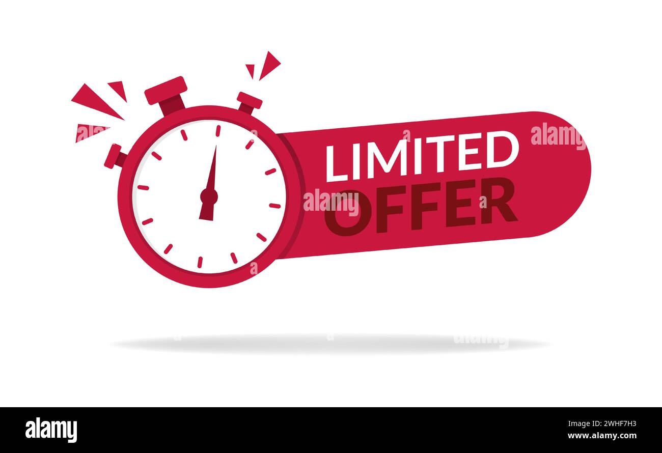 Limited offer button, label flag sign, alarm clock countdown logo ...