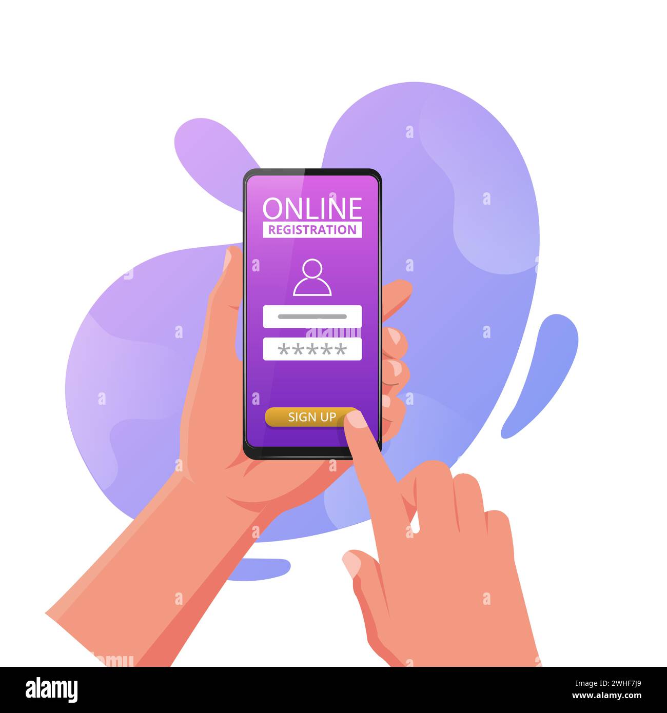 Online registration concept with hand hold smartphone. Sign up on ...