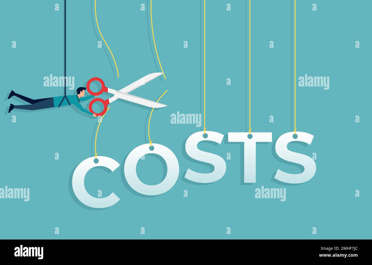 Costs cut concept design. Businessman cutting cost word with scissor ...