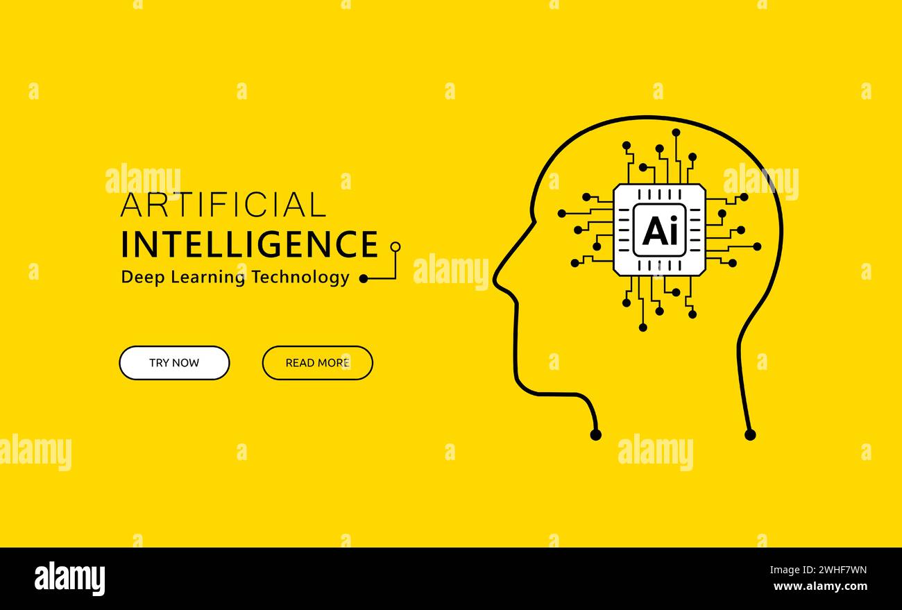 Artificial Intelligence (AI) landing page design concept, deep learning network technology on ...