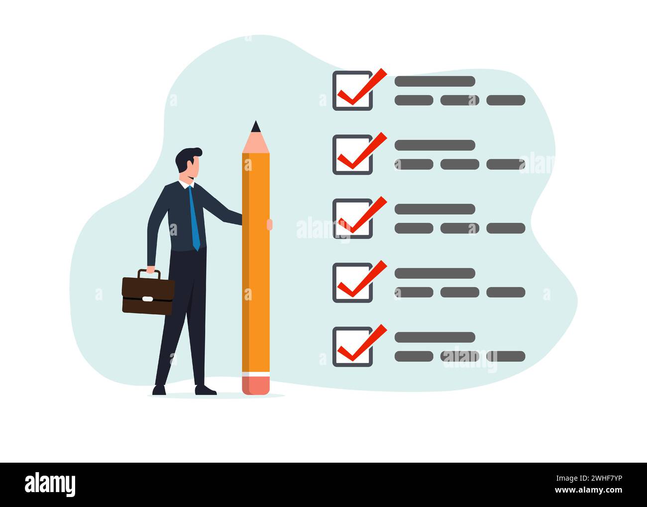 Businessman Holding Pencil Tick All Completed Task Checkbox Getting