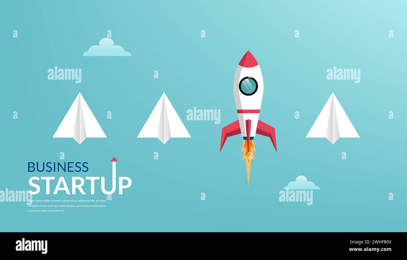 Business startup launching products with rocket symbol. Successful ...