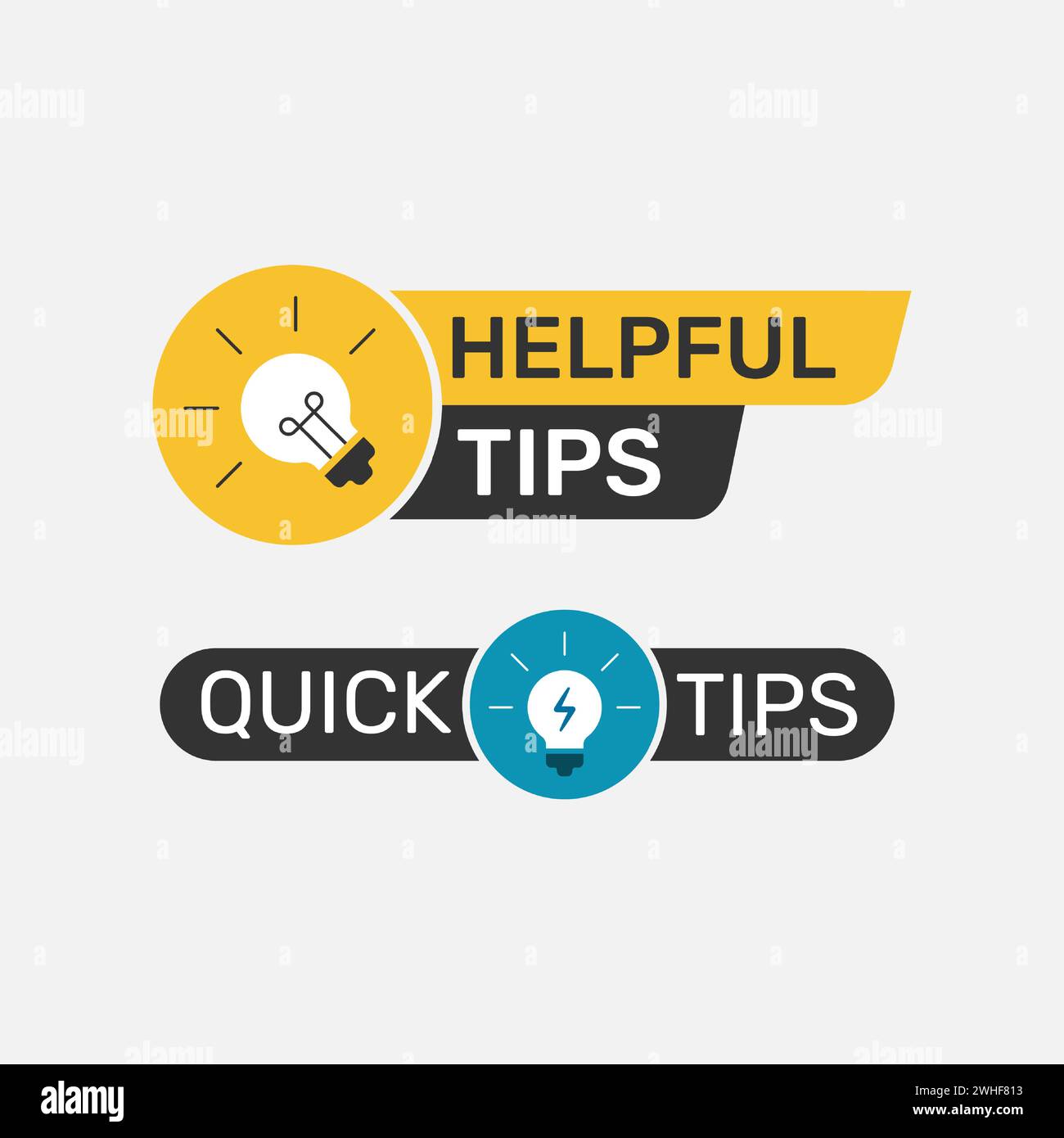 Helpful and quick tips geometric message with light bulb design for ...