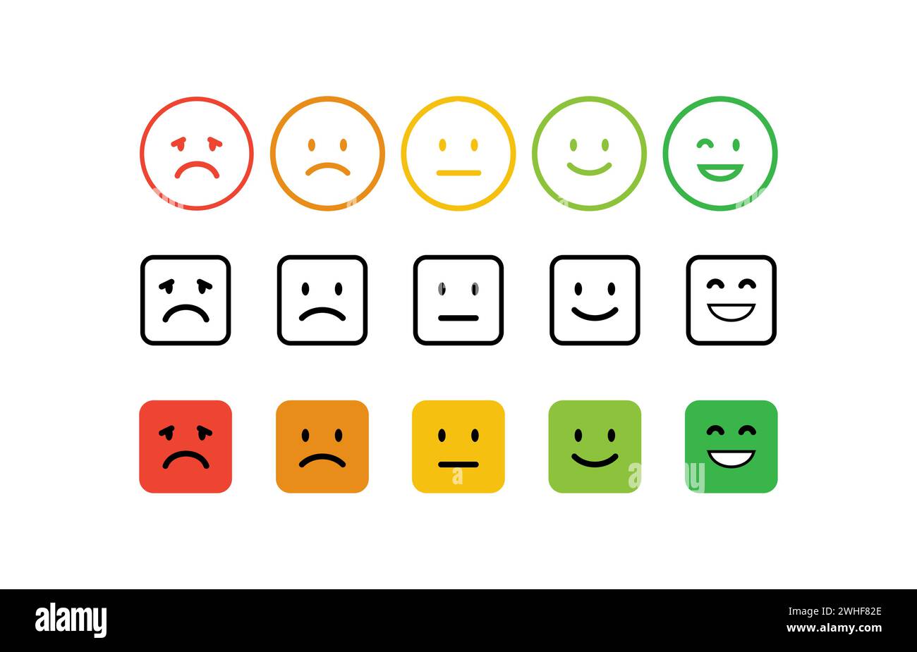 Set of smile icon with emotion rating faces from sad to happy Stock ...