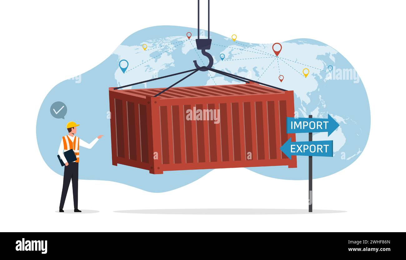 Foreman with Industrial Container Cargo freight ship. import, export ... Foreman with Industrial Container Cargo freight ship. import, export ...