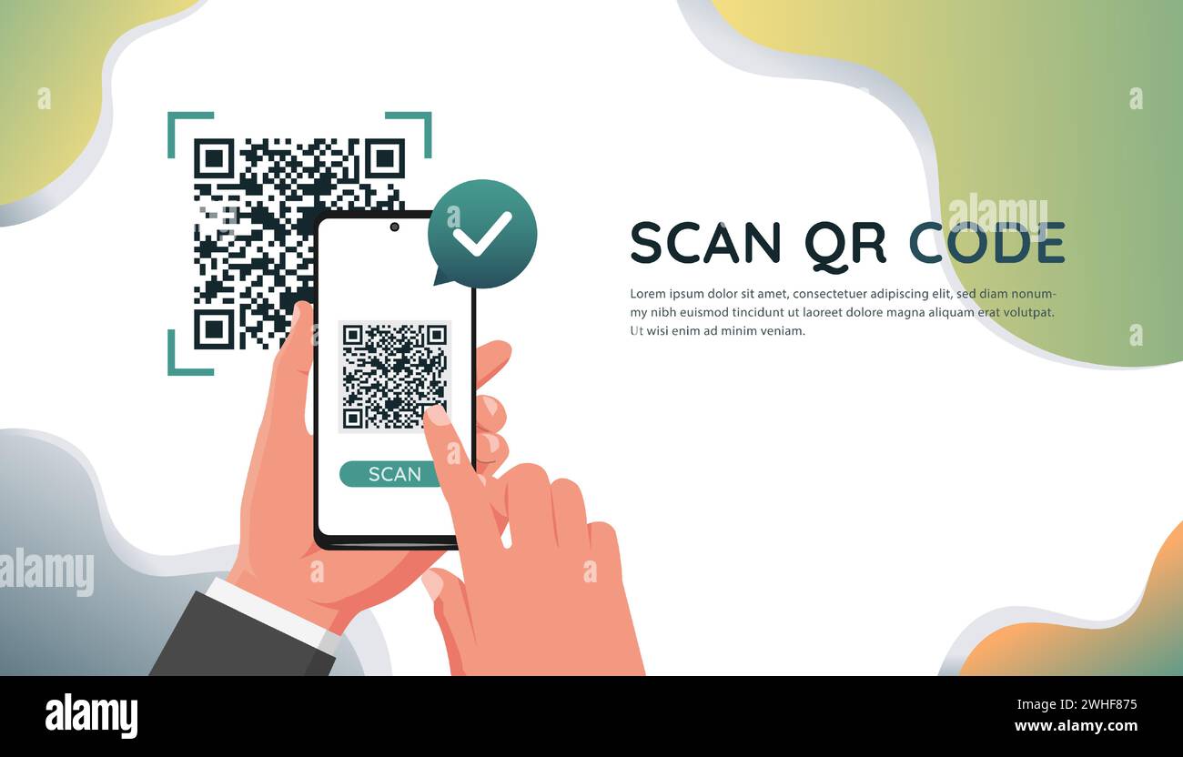 Hand holds smartphone to scan QR code for online payment, shopping ...