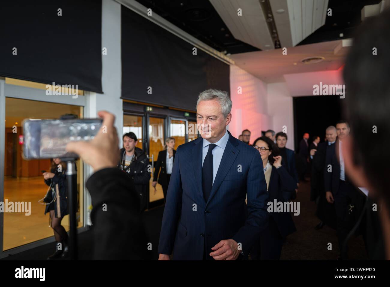 Cannes, France. 09th Feb, 2024. French Minister of Economy and Finance Bruno Le Maire arrives to ...