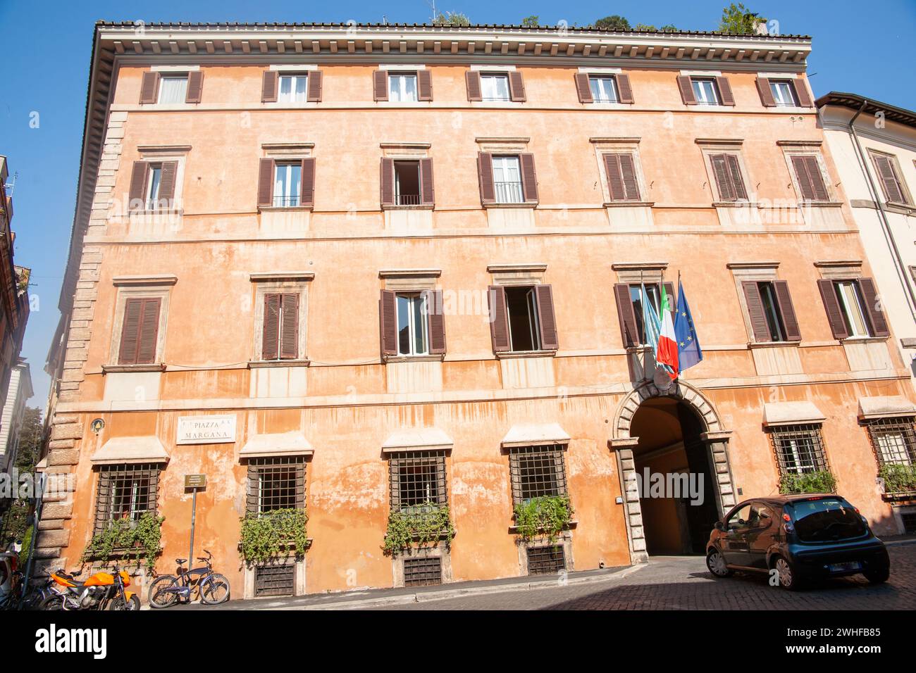 Typical European urban apartment architecture in street scene in Rome ...