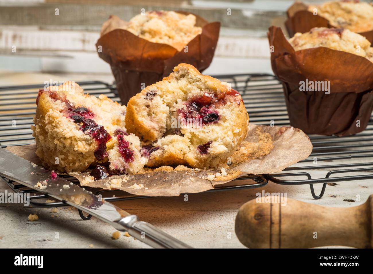 Muffins with red fruits jam fill Stock Photo - Alamy