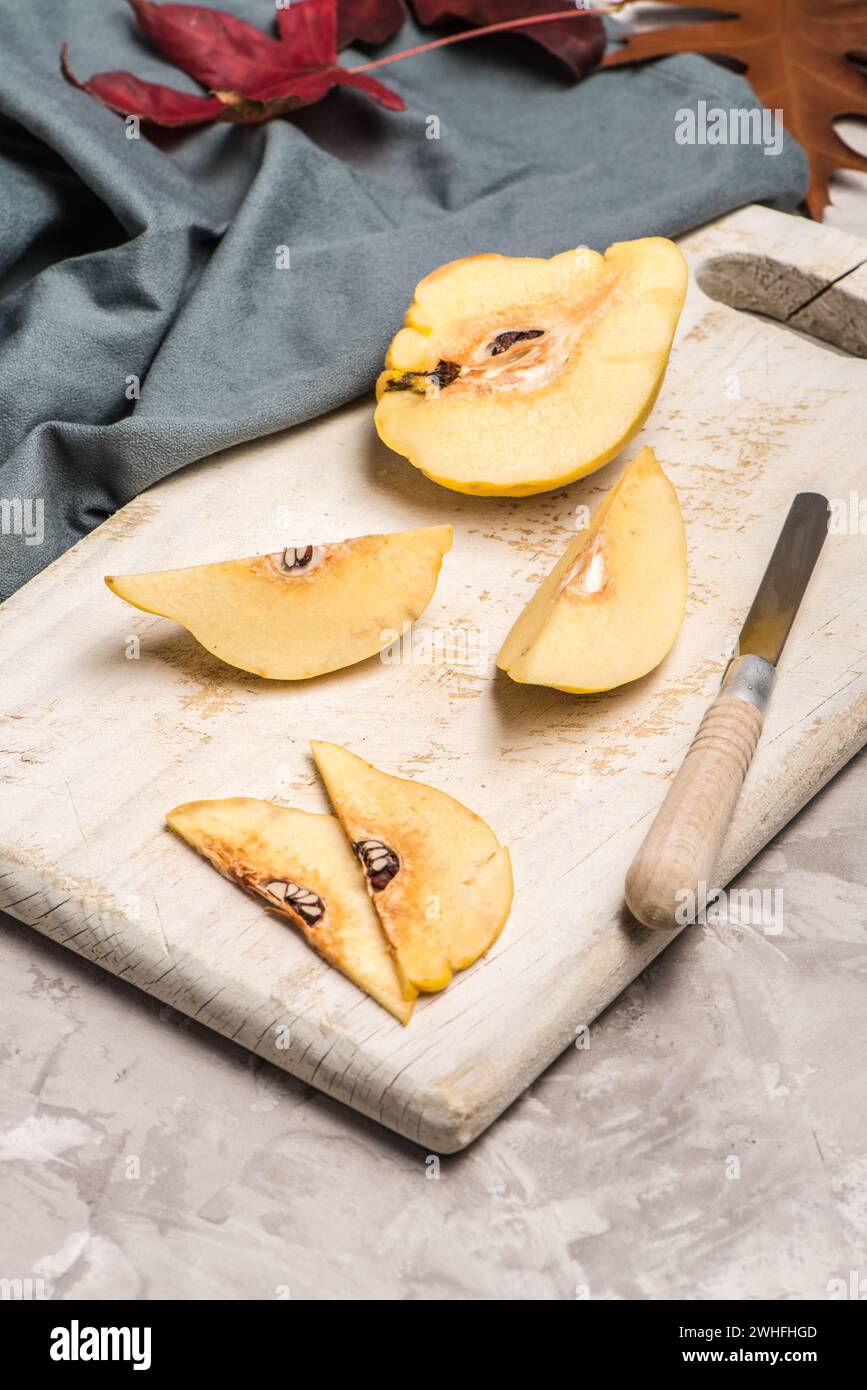 Quince fruit parts Stock Photo - Alamy