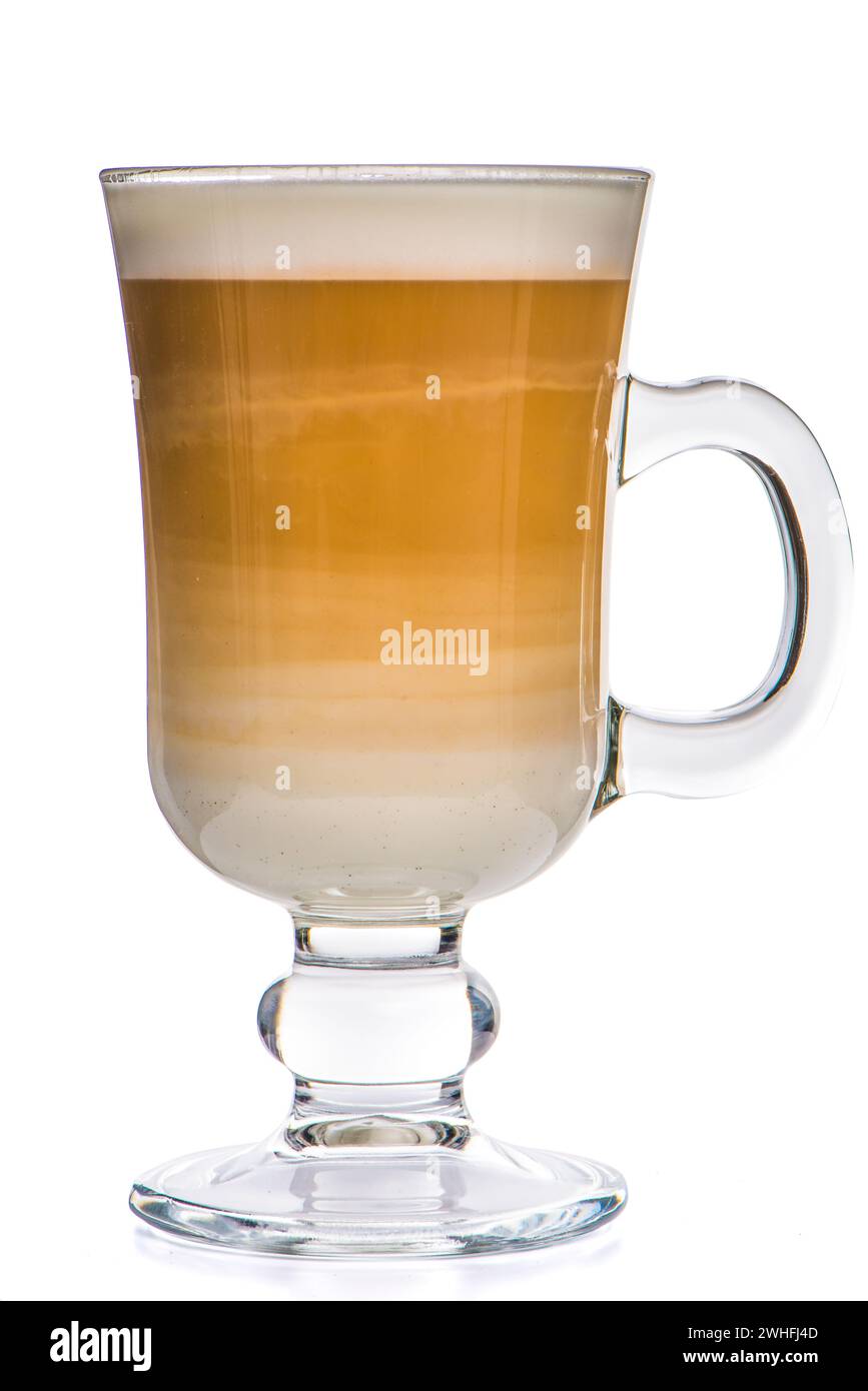 Glass cup mix latte coffee foam Stock Photo - Alamy