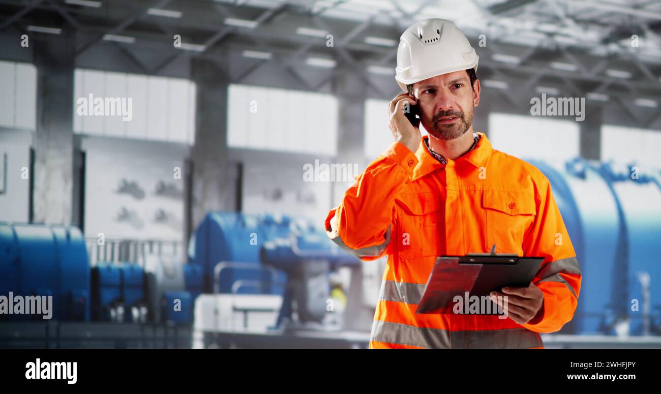 Engineer Checking Industrial Facility. OSHA Inspection At Power Plant ...