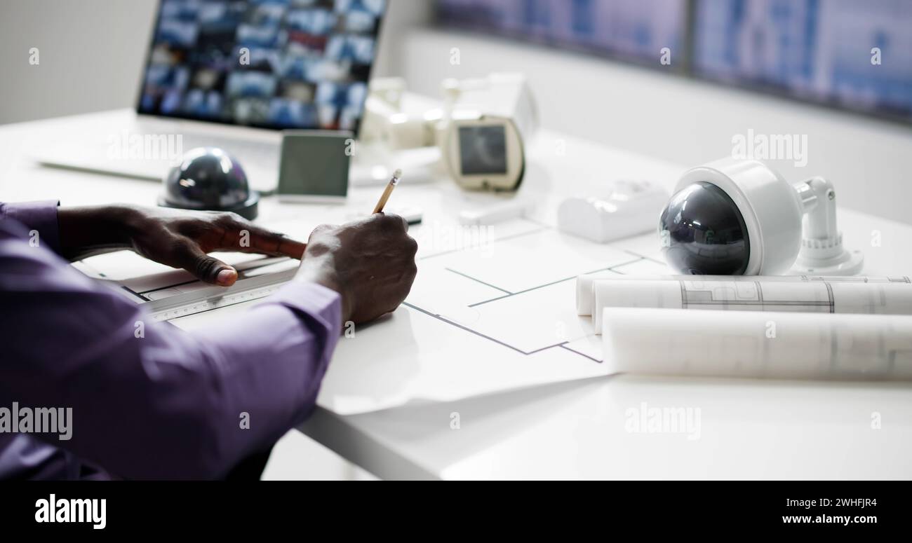 CCTV Security Alarm System Design. Camera Plan Stock Photo - Alamy