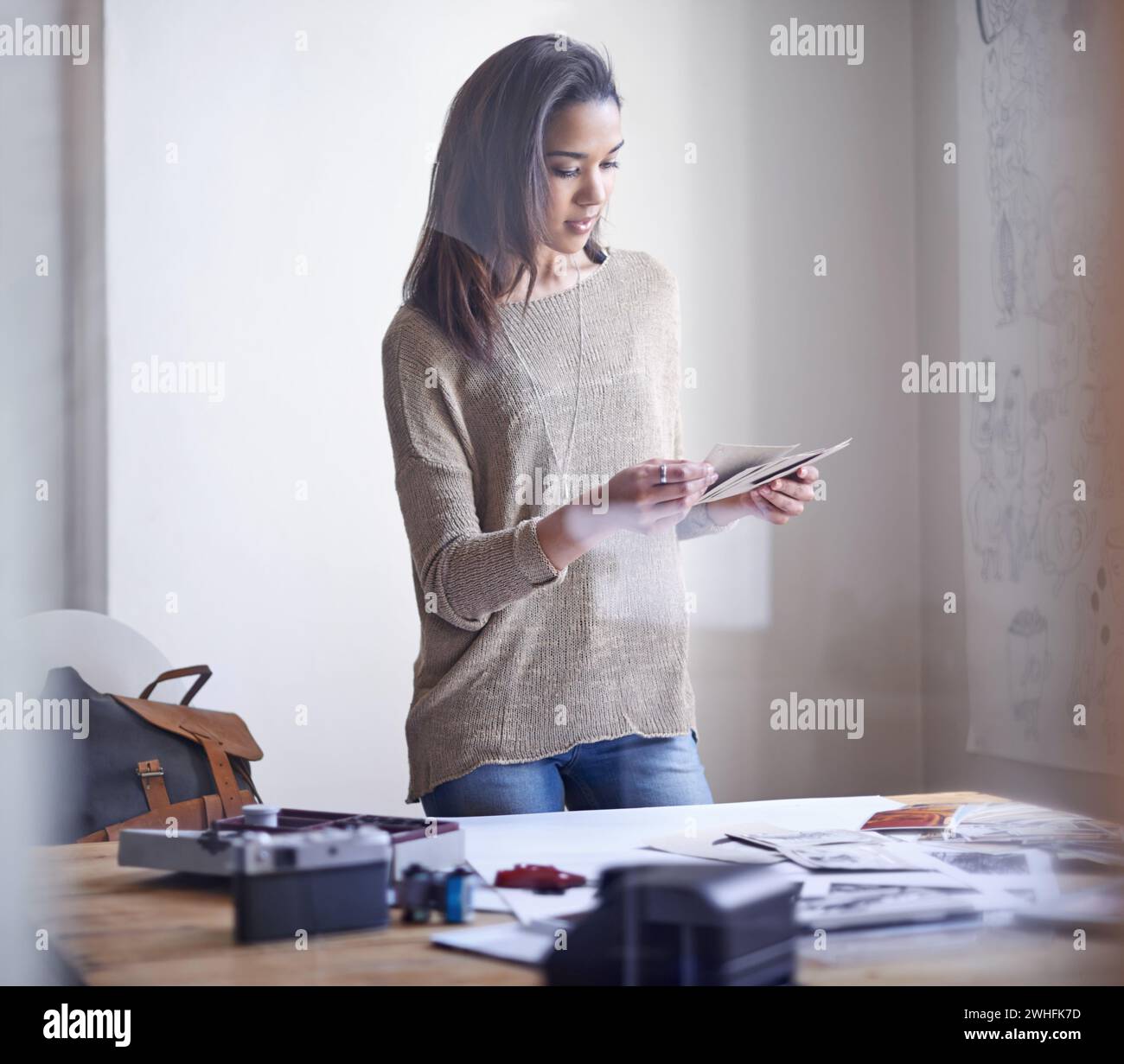 Woman, graphic designer and work with images for portfolio creation ...