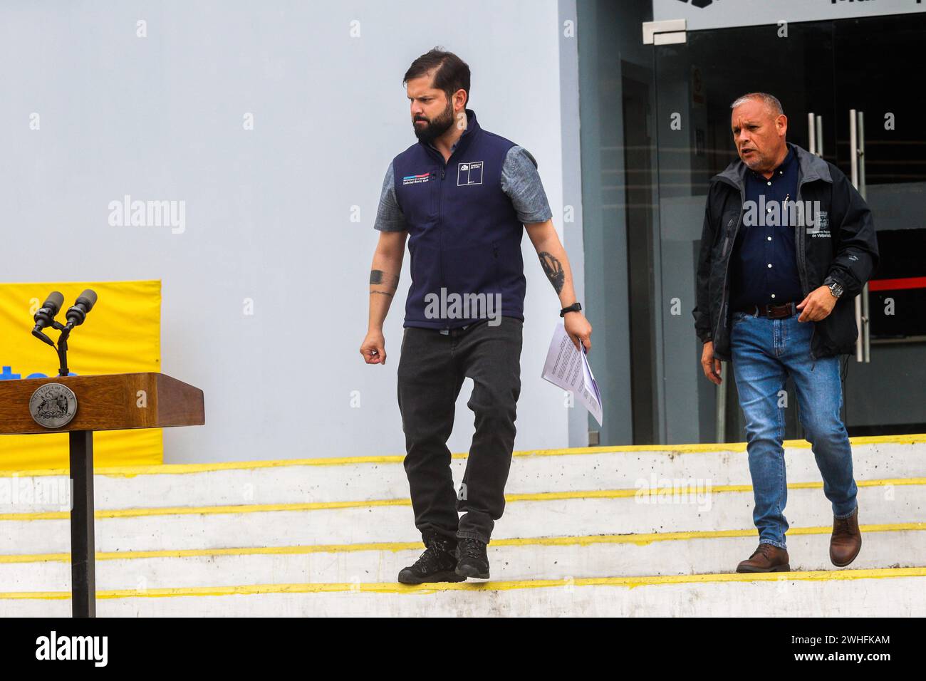 Gabriel Boric, president of Chile arrives at the press conference in ...