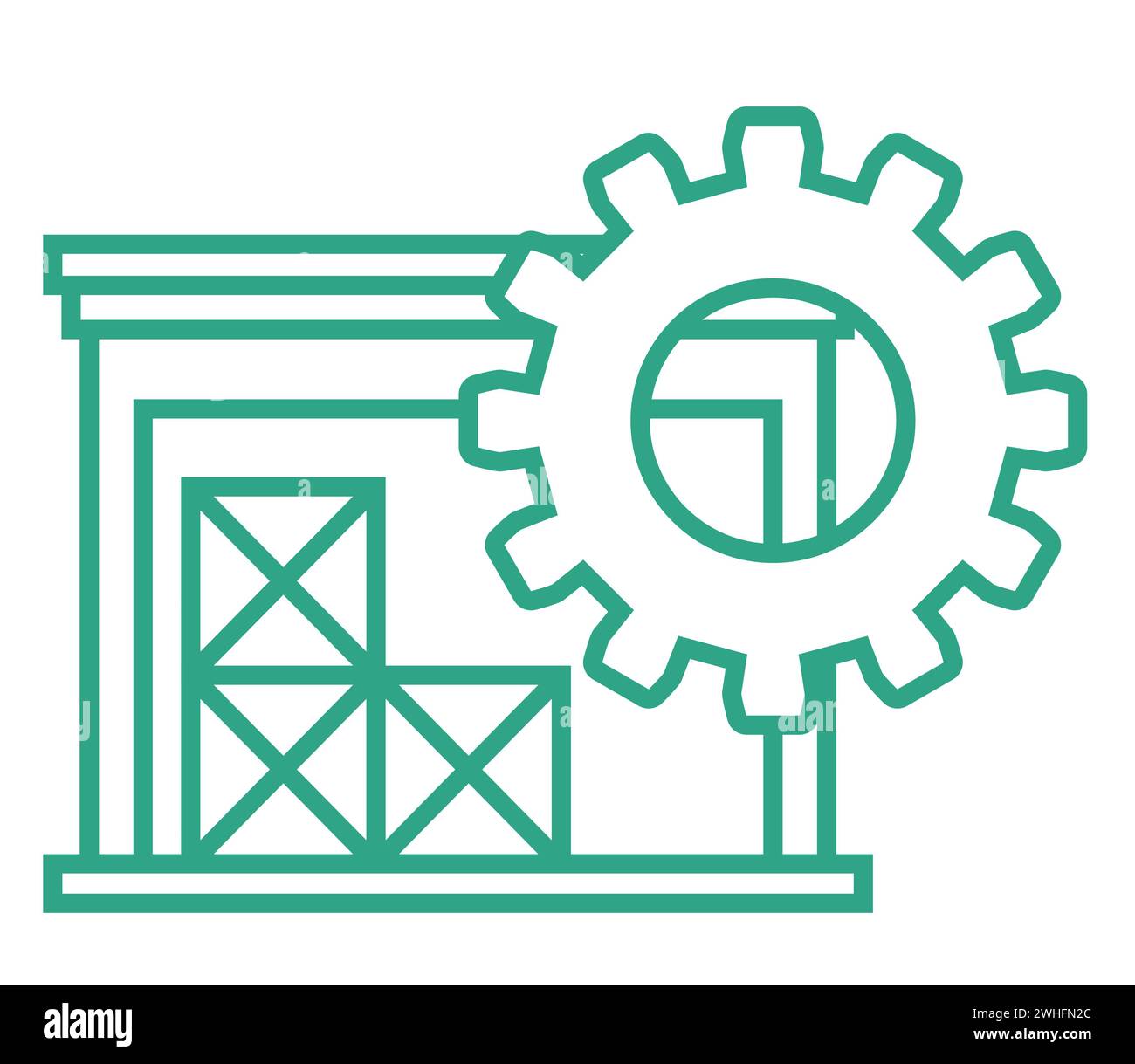 Outline small warehouse icon with gear isolated on white background ...