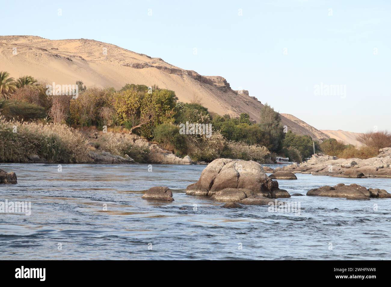 beautiful landscape of mountains and river Nile in Aswan, Egypt Stock ...