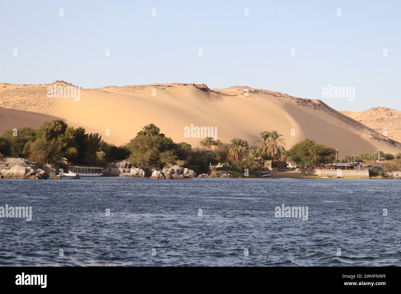 beautiful landscape of mountains and river Nile in Aswan, Egypt Stock ...