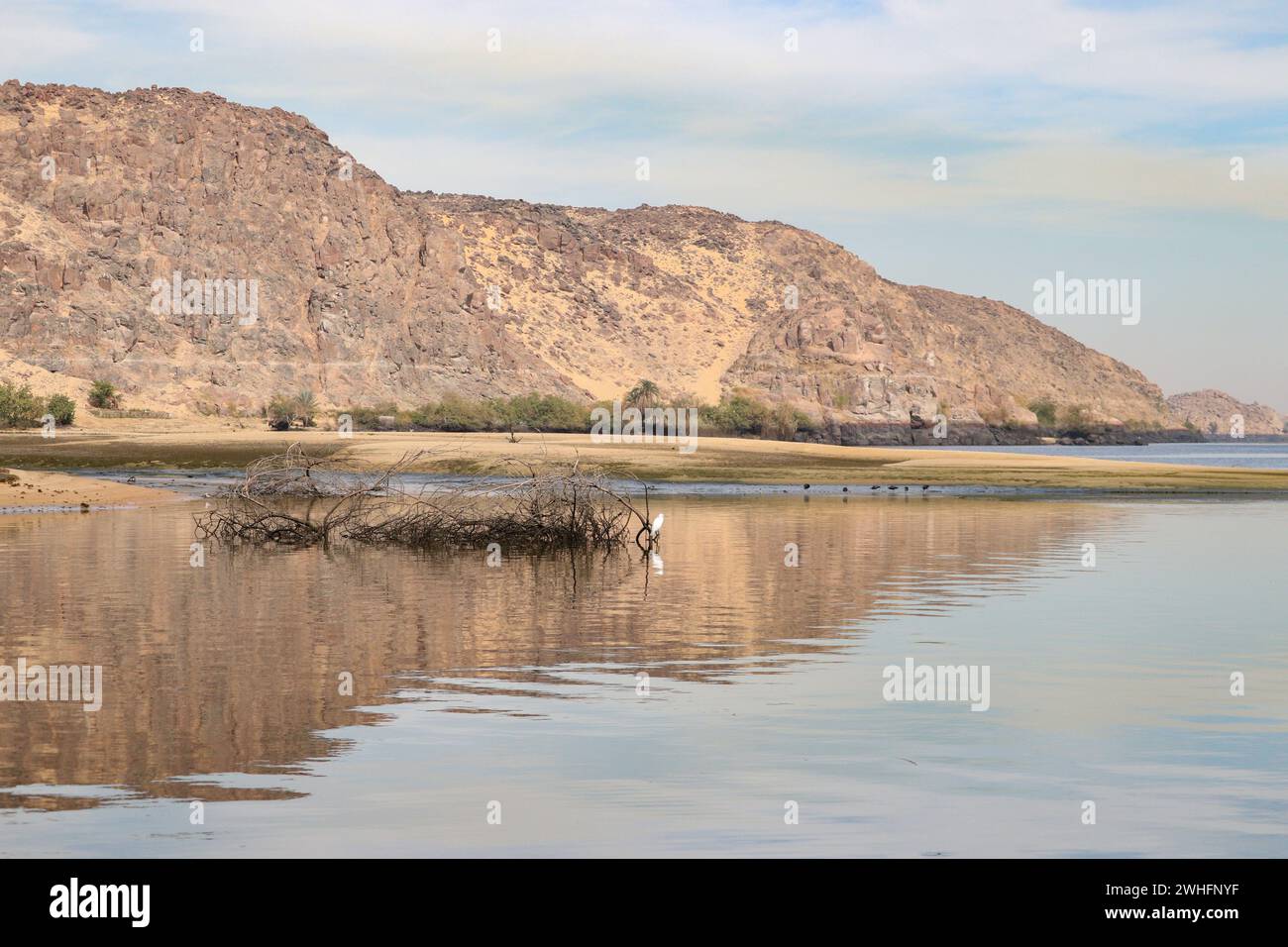 beautiful landscape of mountains and river Nile in Aswan, Egypt Stock ...
