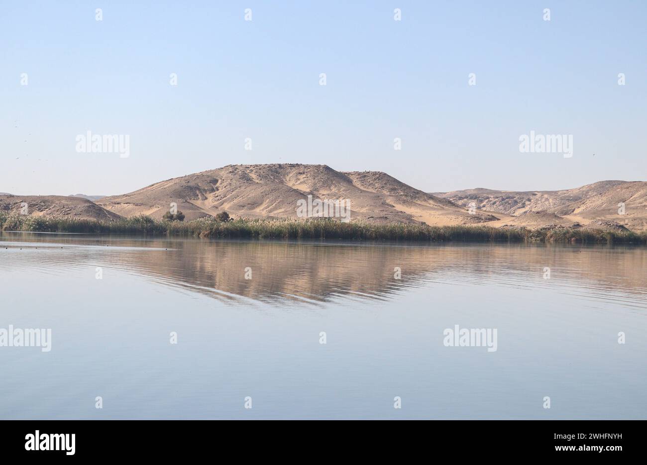 beautiful landscape of mountains and river Nile in Aswan, Egypt Stock ...