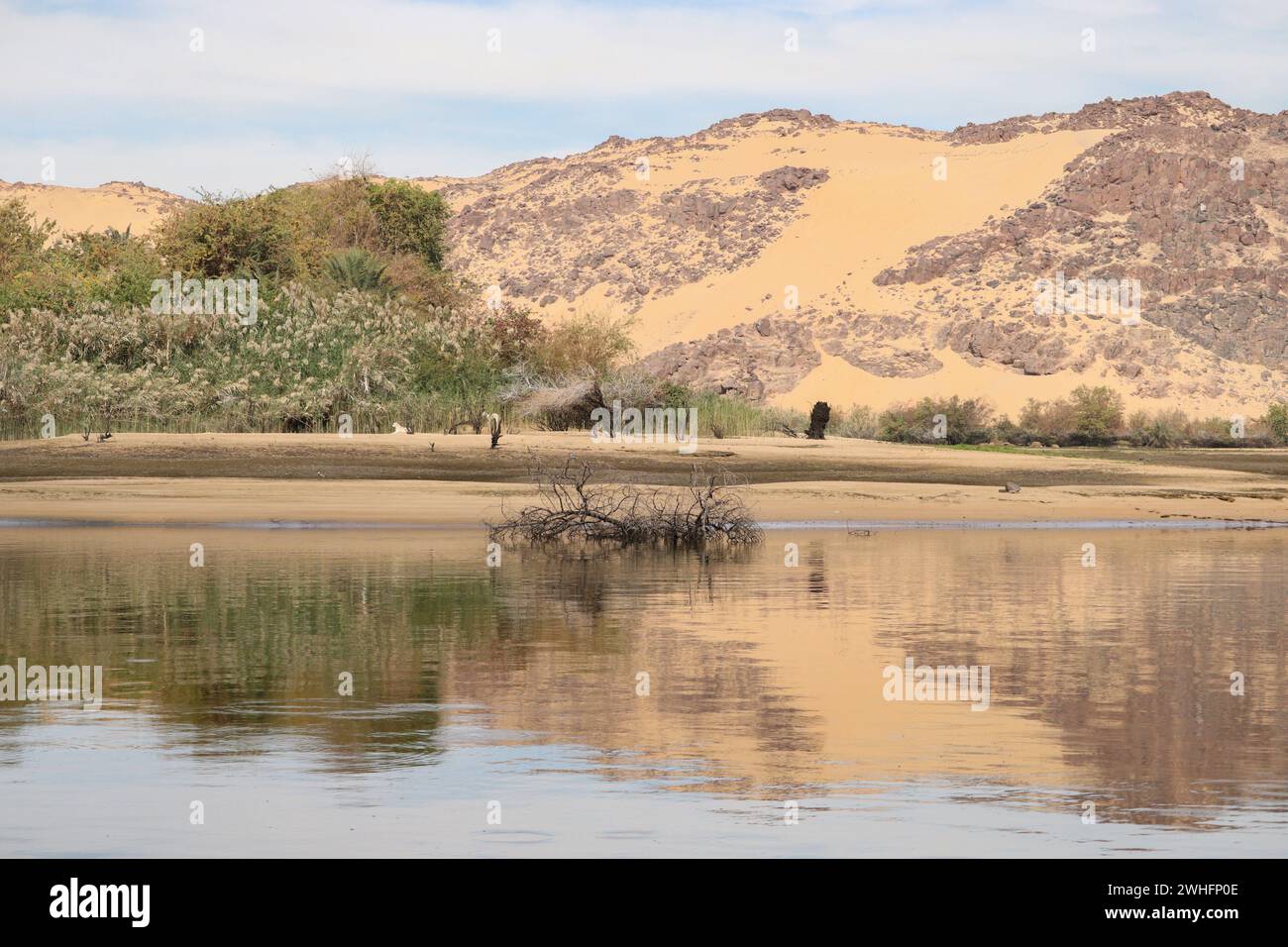 beautiful landscape of mountains and river Nile in Aswan, Egypt Stock ...