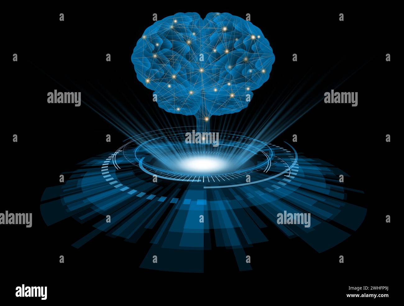 Human head on holographic circle blue with spot light futuristic ...