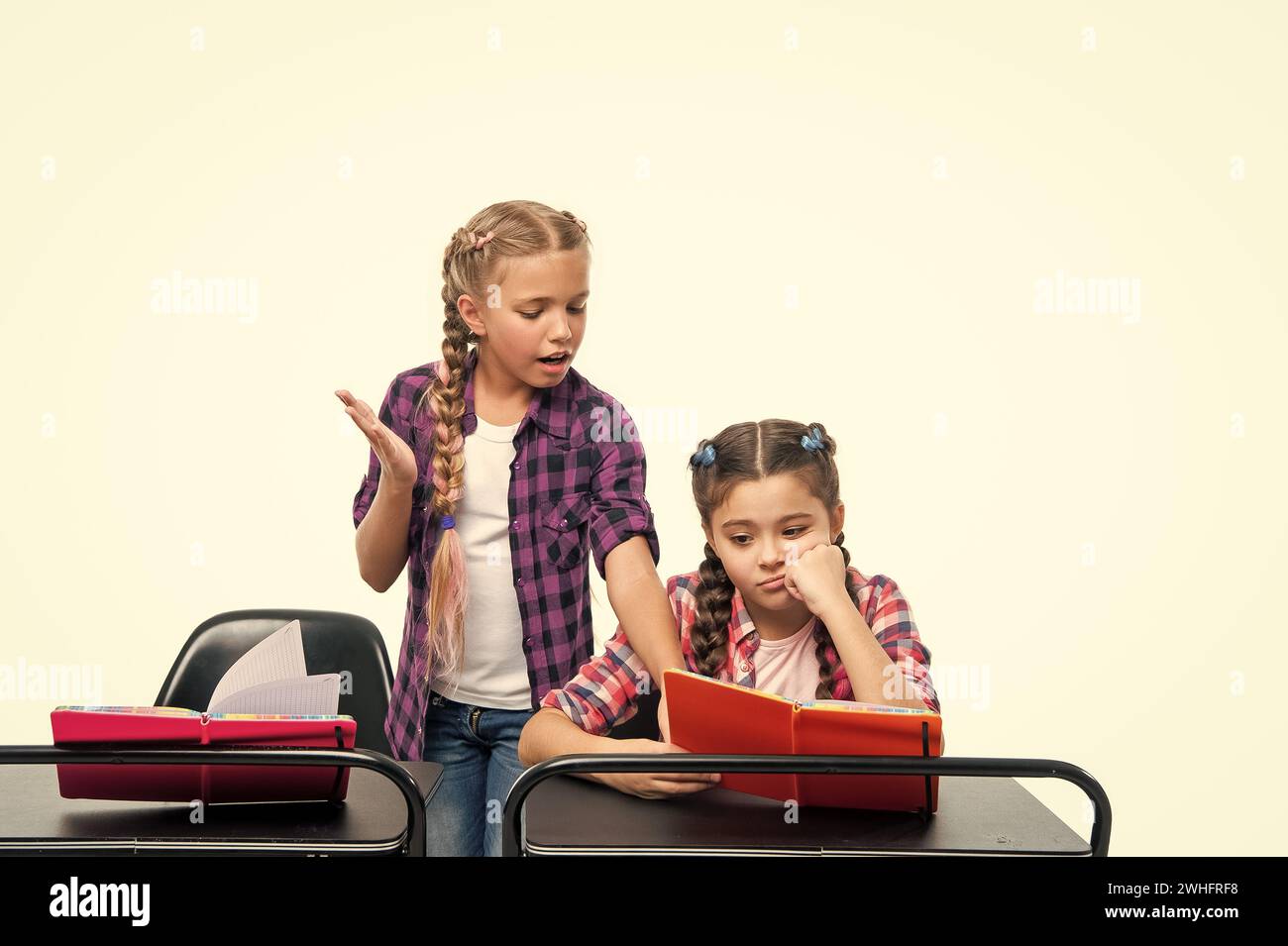 education in high school. girls children holding book to study homework ...