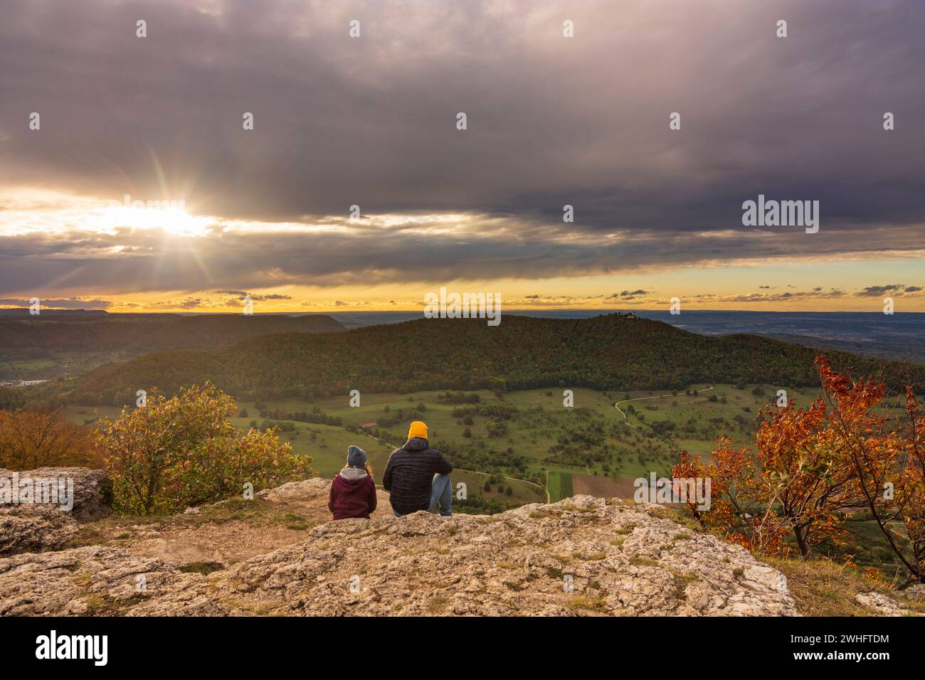 Burg Teck Castle, view from hill Breitenstein Owen Schwäbische Alb ...