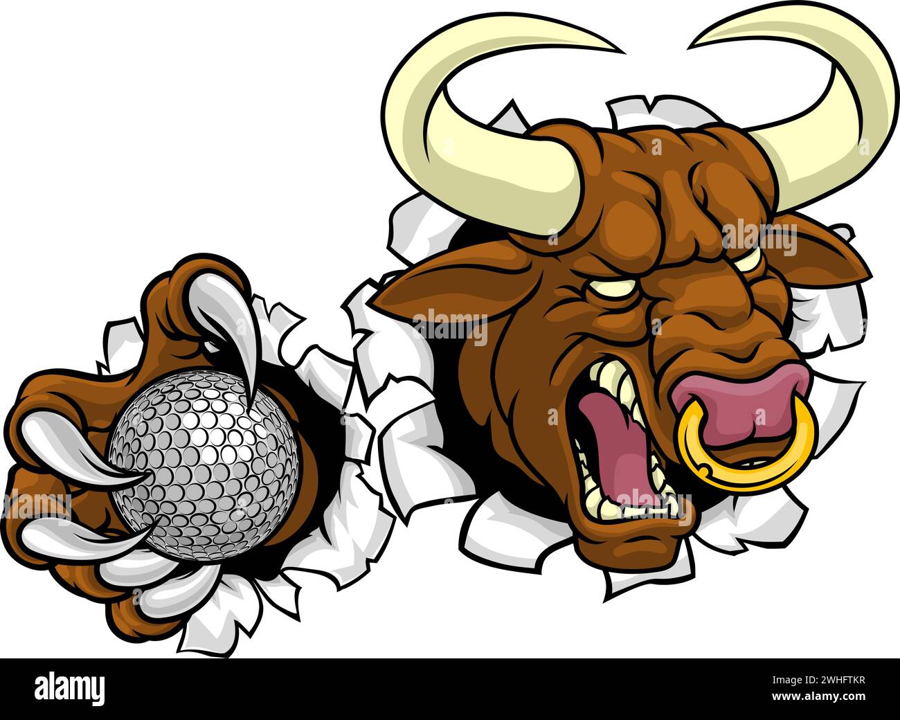 Bull Minotaur Longhorn Cow Golf Mascot Cartoon Stock Vector Image & Art ...
