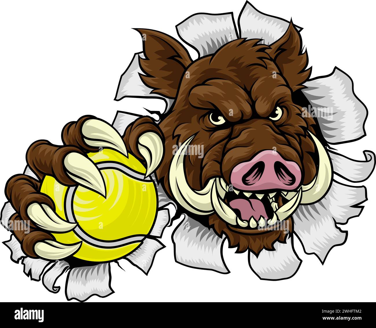 Boar Wild Hog Razorback Warthog Pig Tennis Mascot Stock Vector Image ...