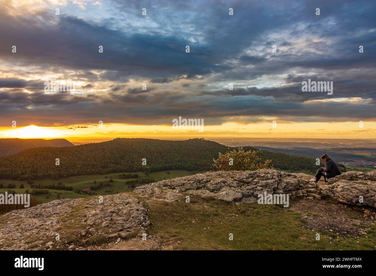 Burg Teck Castle, view from hill Breitenstein Owen Schwäbische Alb ...