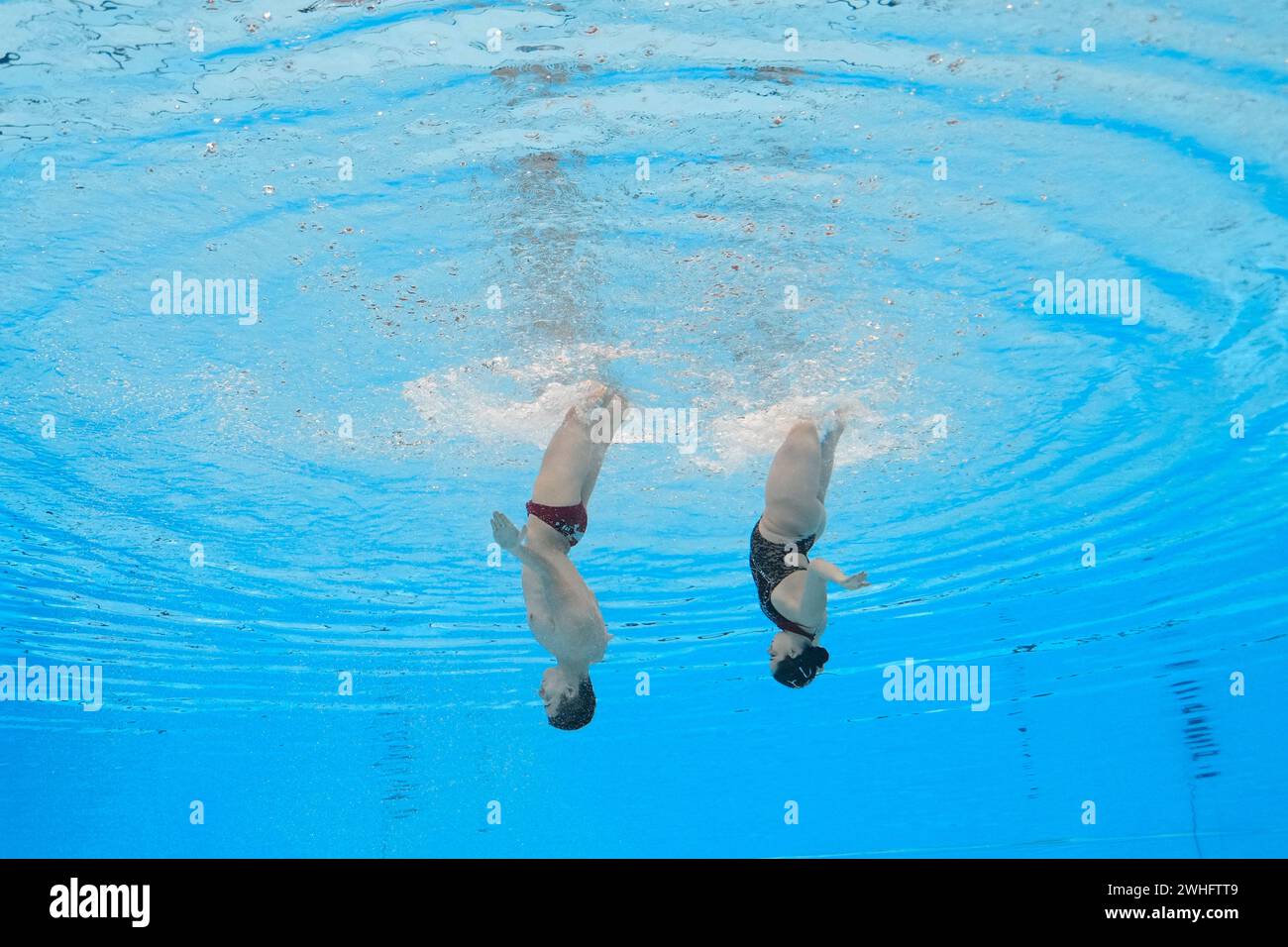 Ivan Martinovic and Jelena Kontic, of Serbia, compete in the mixed duet ...