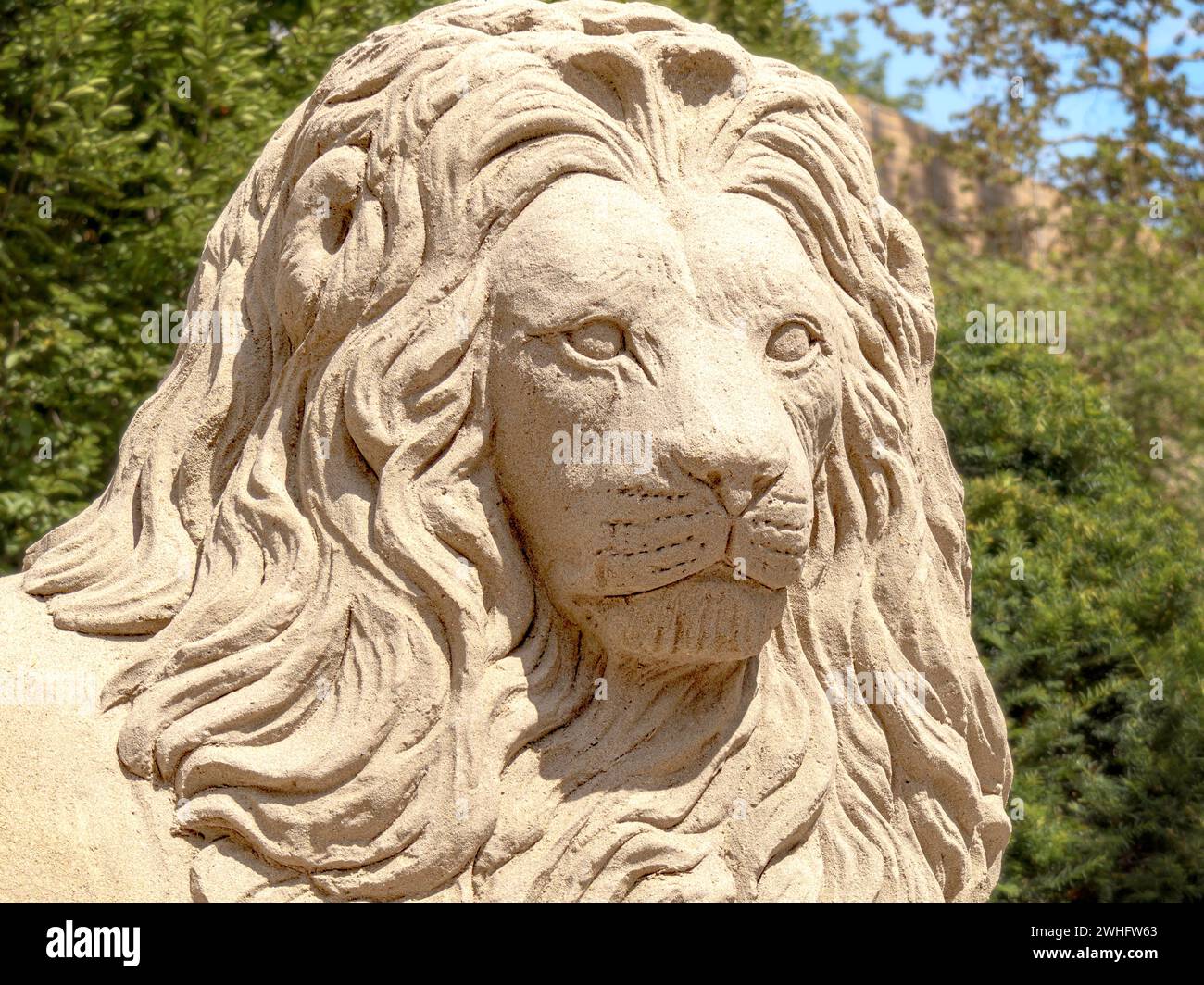 Figures of sand, theme African animals, lion, portrait Stock Photo - Alamy