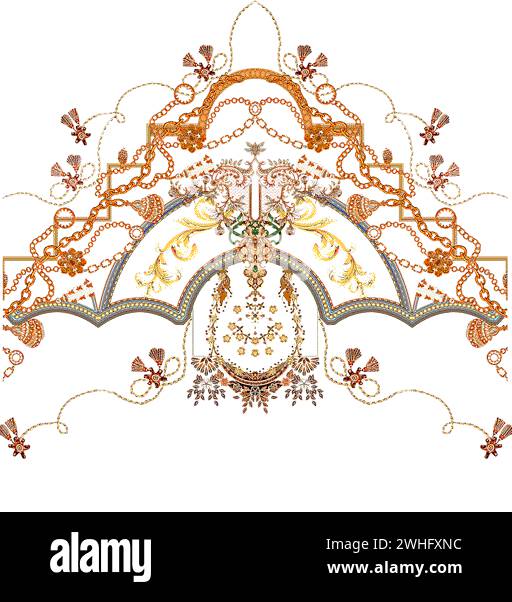 beautiful motif design in textile digital in antique and golden yellow ...