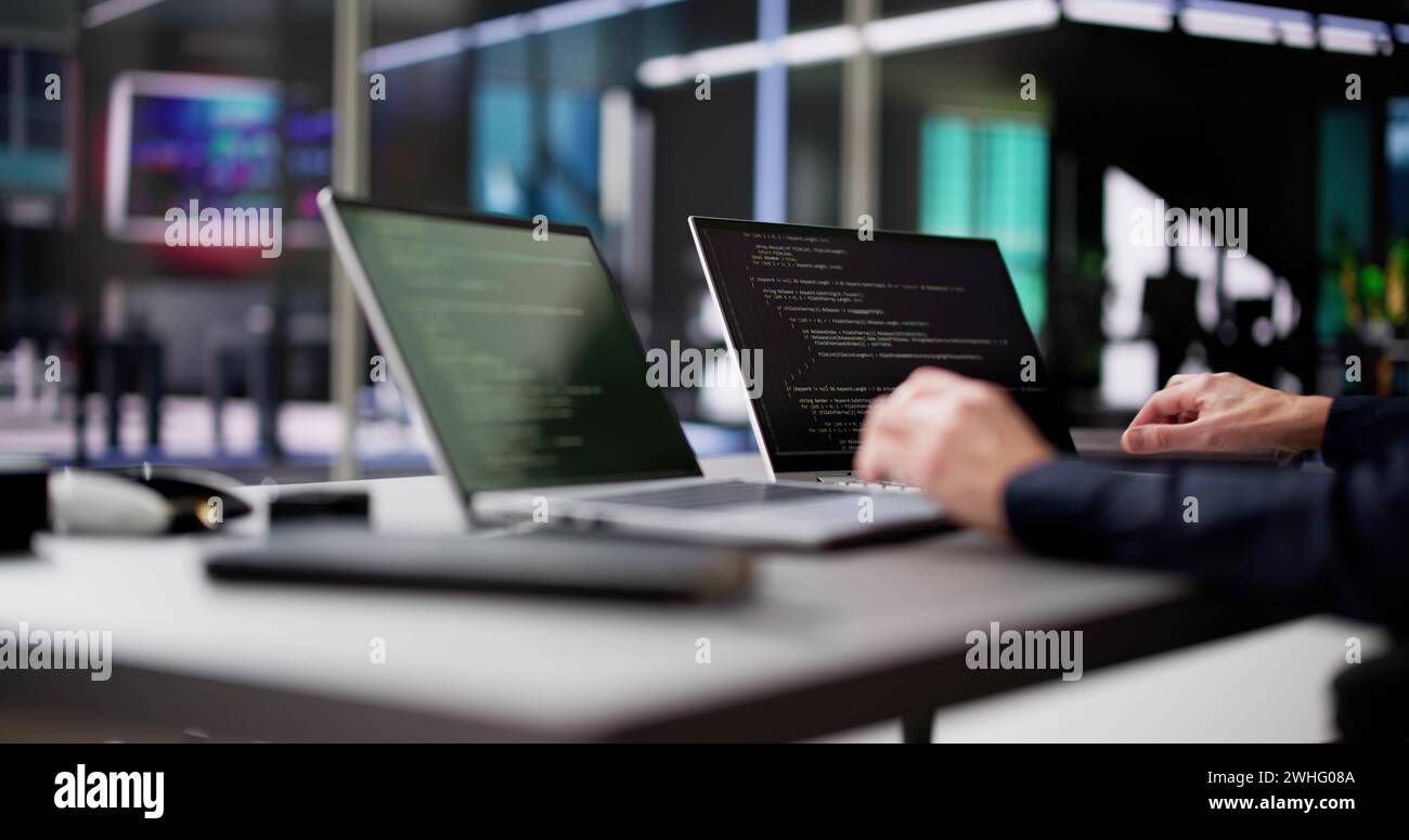 Programmer Woman Coding On Computer. Coder Girl Stock Photo - Alamy