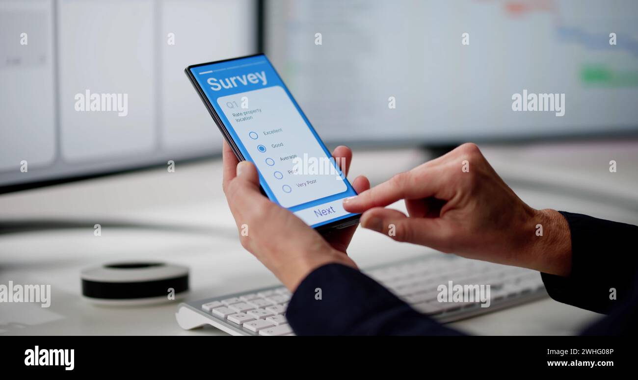 Digital Online Research Survey Form On Mobile Phone Screen Stock Photo ...
