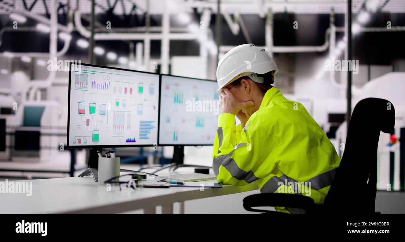 Unhappy Engineer Operator Using SCADA System At Industrial Plant Stock ...