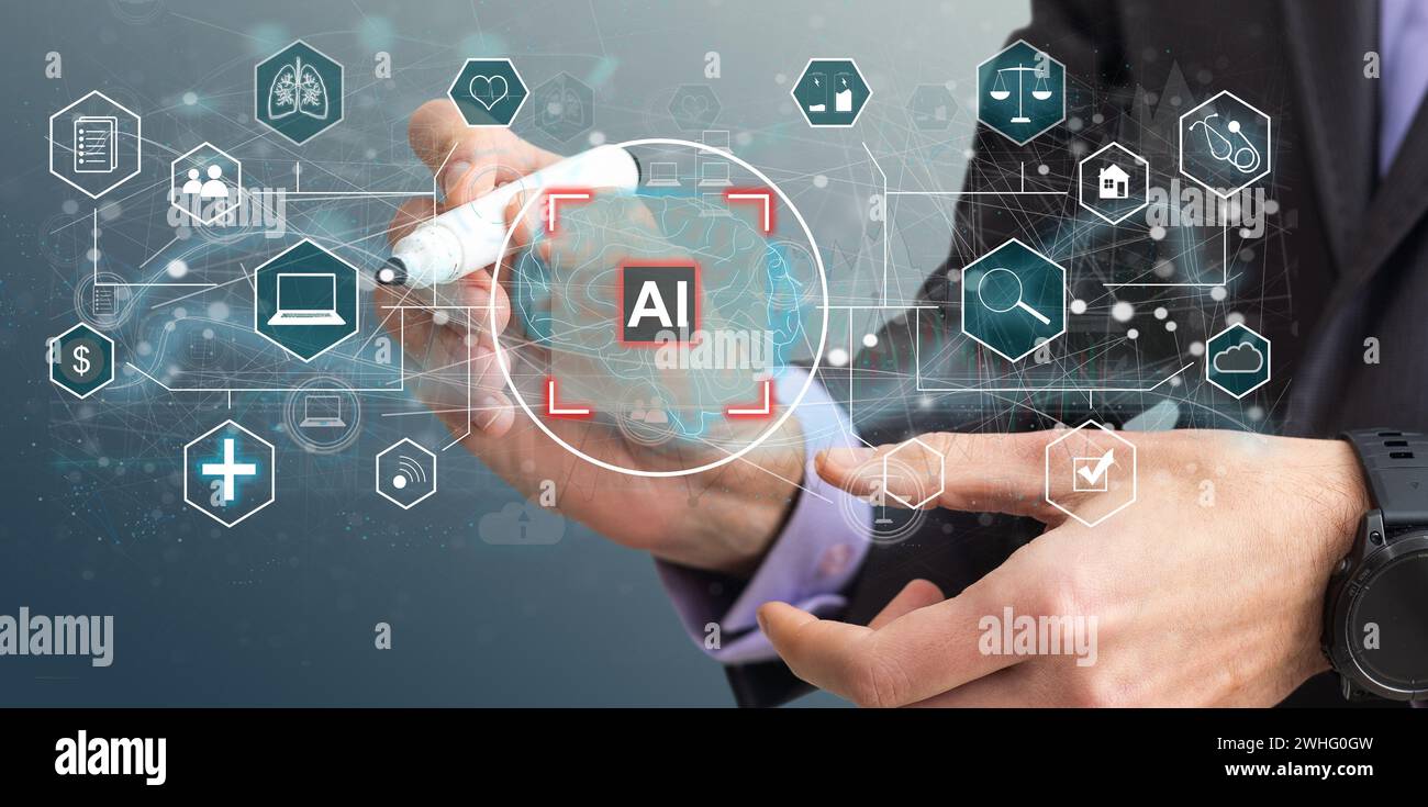 Man using tools AI. technology smart robot science and artificial ...