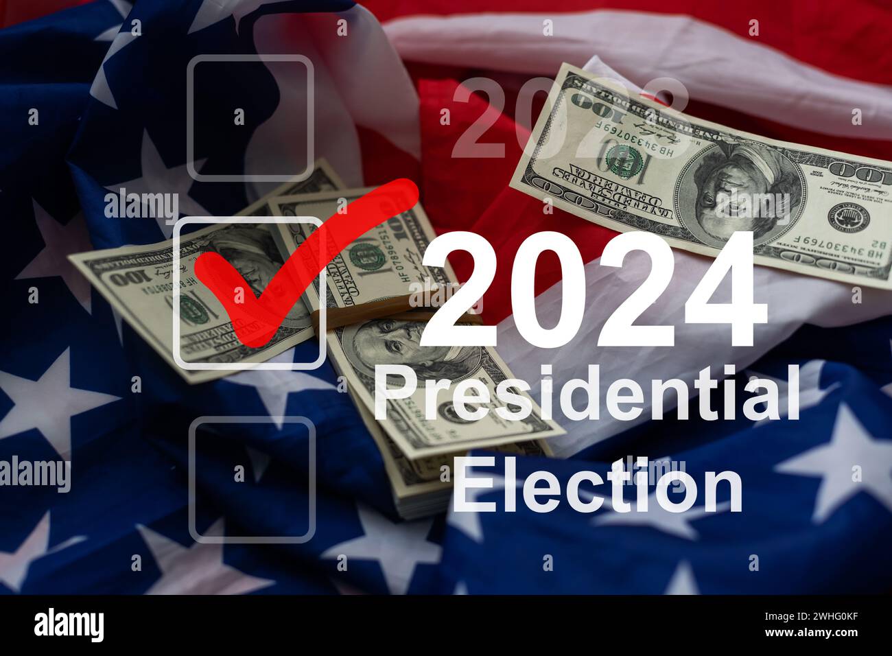Presidential Election 2024 text on a mini chalkboard over a vintage ...