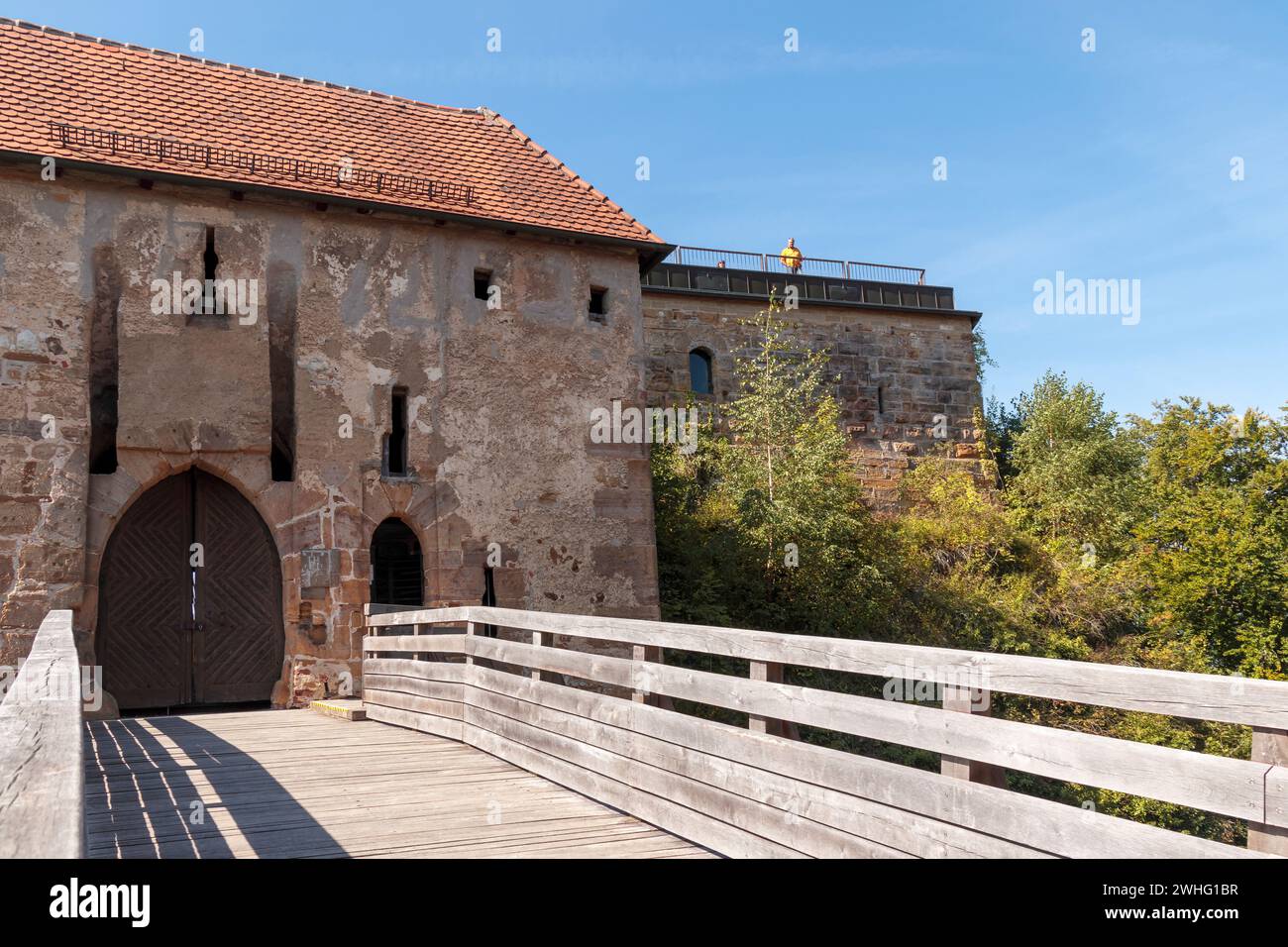 Hohen Rechberg Castle with castle bridge, medieval Stauferburg, Ostalb ...