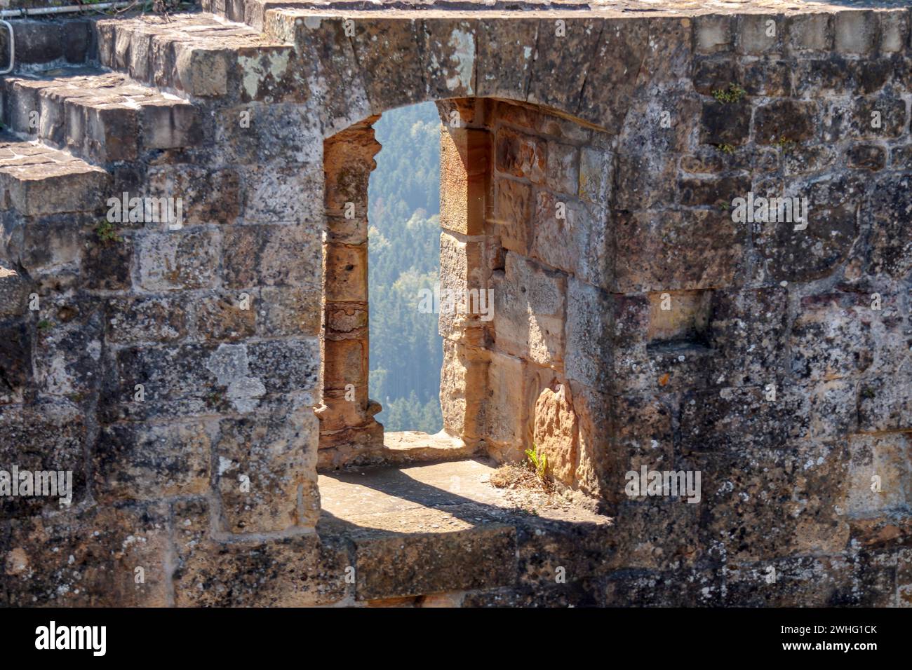 Medieval castle window, Hohen Rechberg ruin, Ostalb region Stock Photo ...