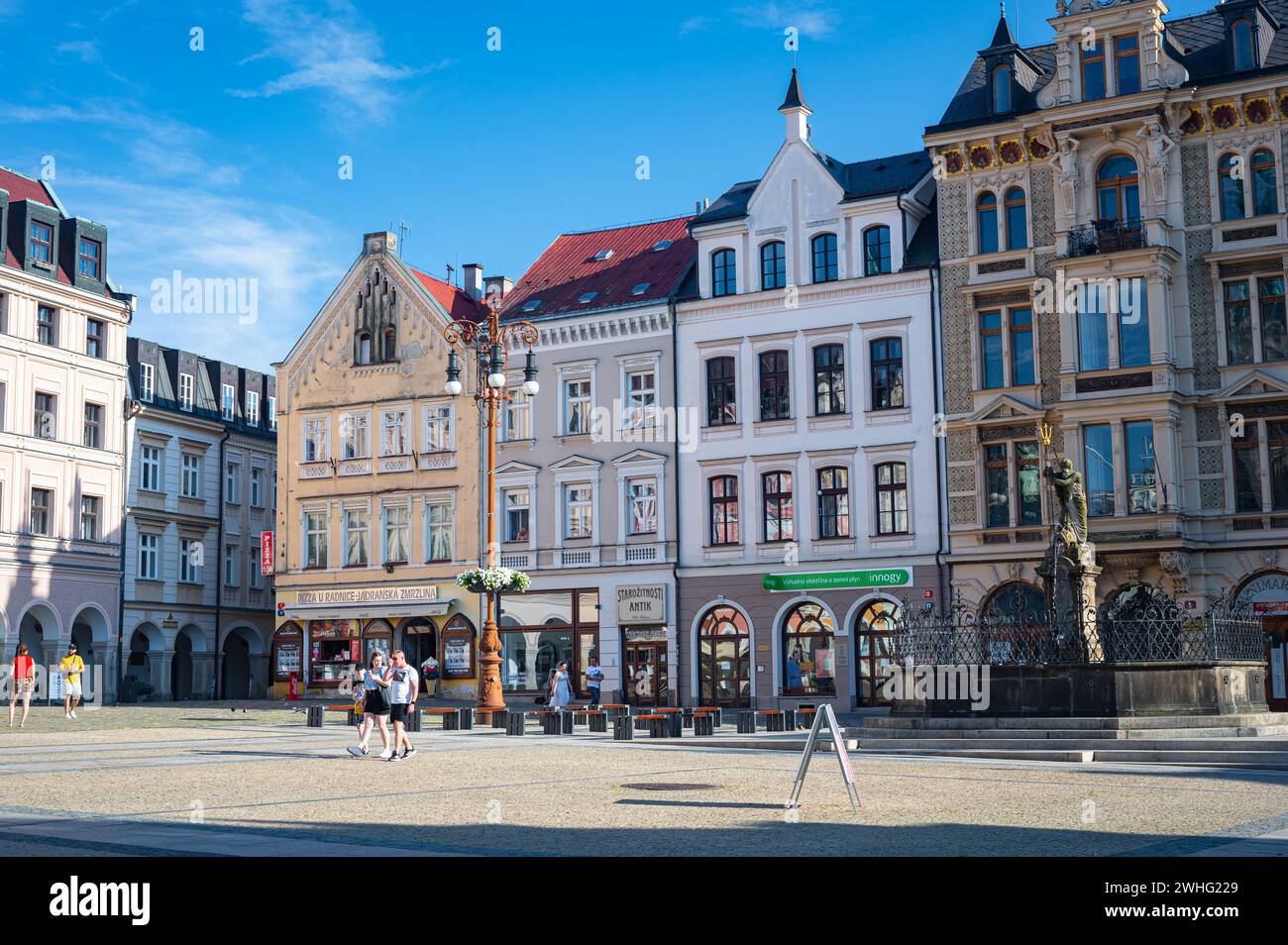 Scenic ancient houses on the old main square of Liberec, Czech Republic ...