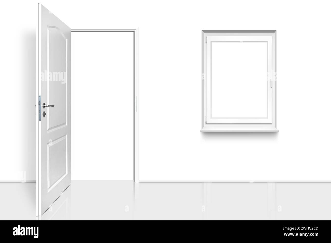 Room with window and open door Stock Photo - Alamy