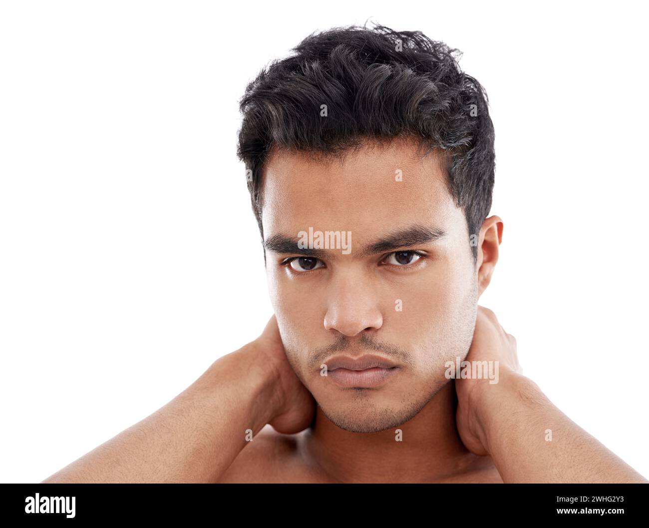 Beauty, skincare and portrait of man in studio for wellness, shine or ...