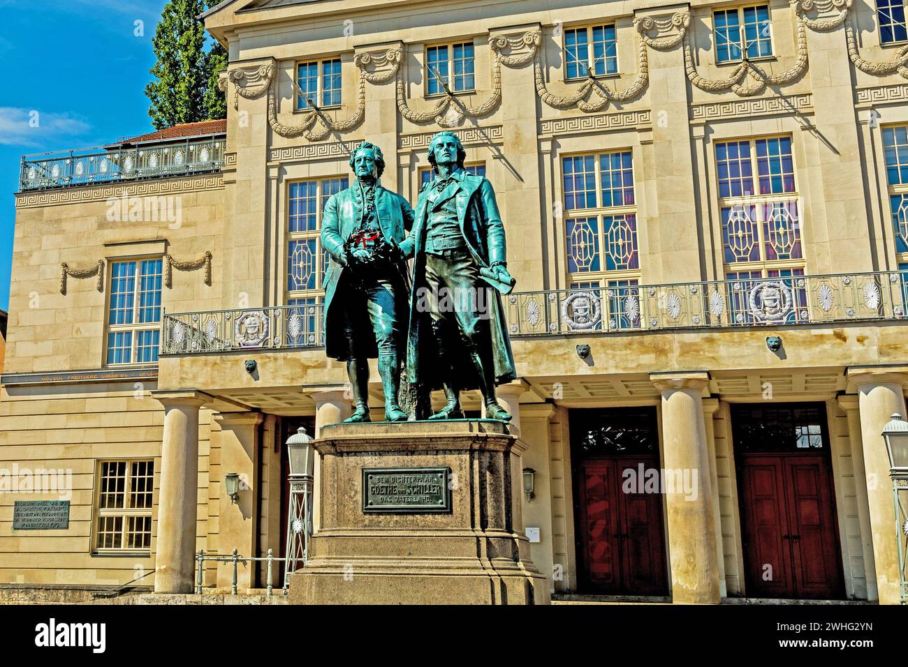 Goethe and Schiller monument in front of the national theatre in Weimar ...
